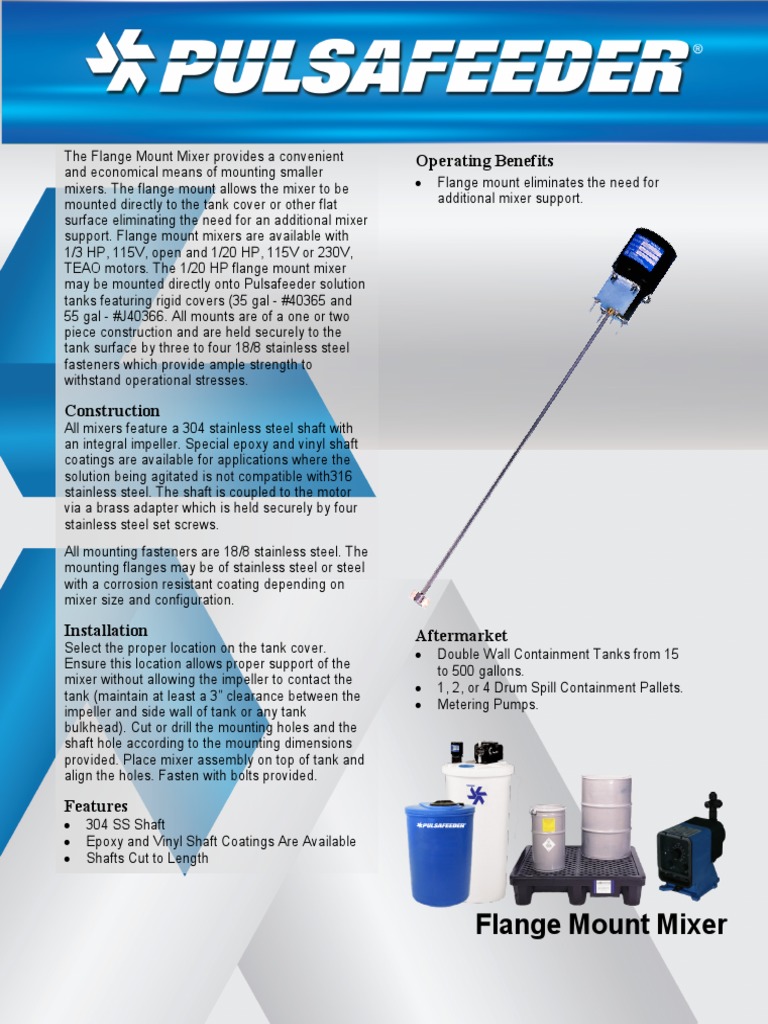 Flange Mount Mixer Specifications | PDF | Stainless Steel | Screw