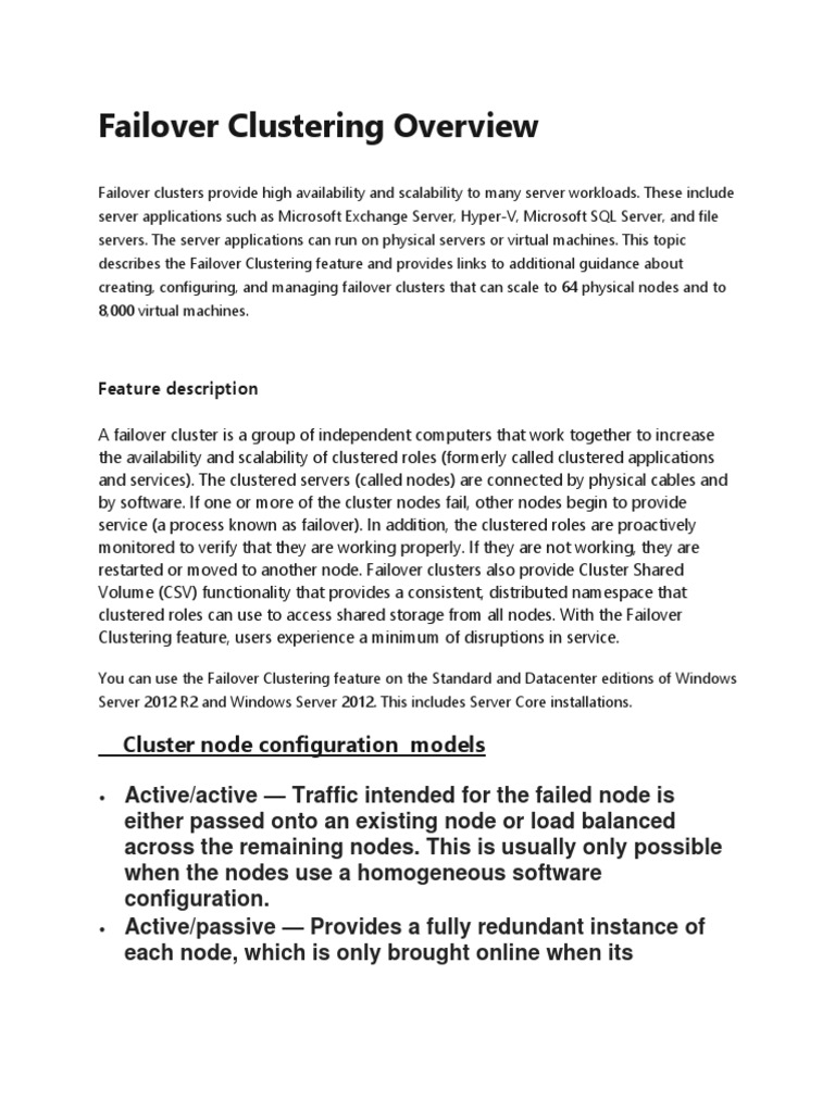 Failover Clustering Overview | PDF