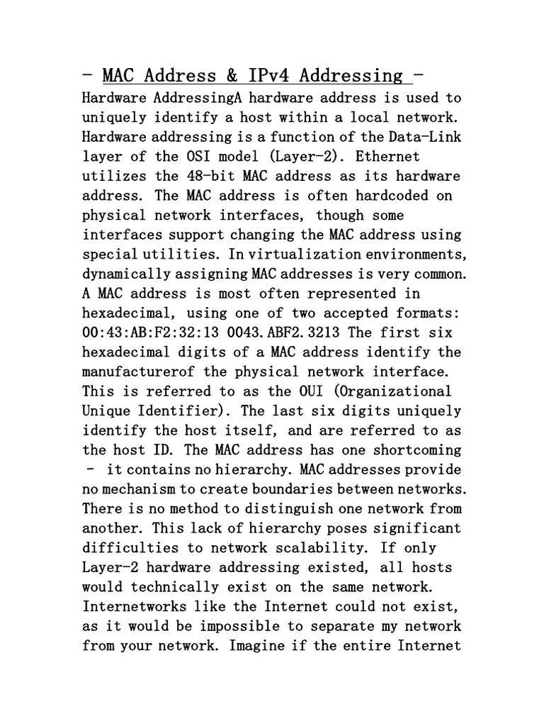 Mac Address & Ipv4 Addressing | Download Free PDF | Internet Protocols ...