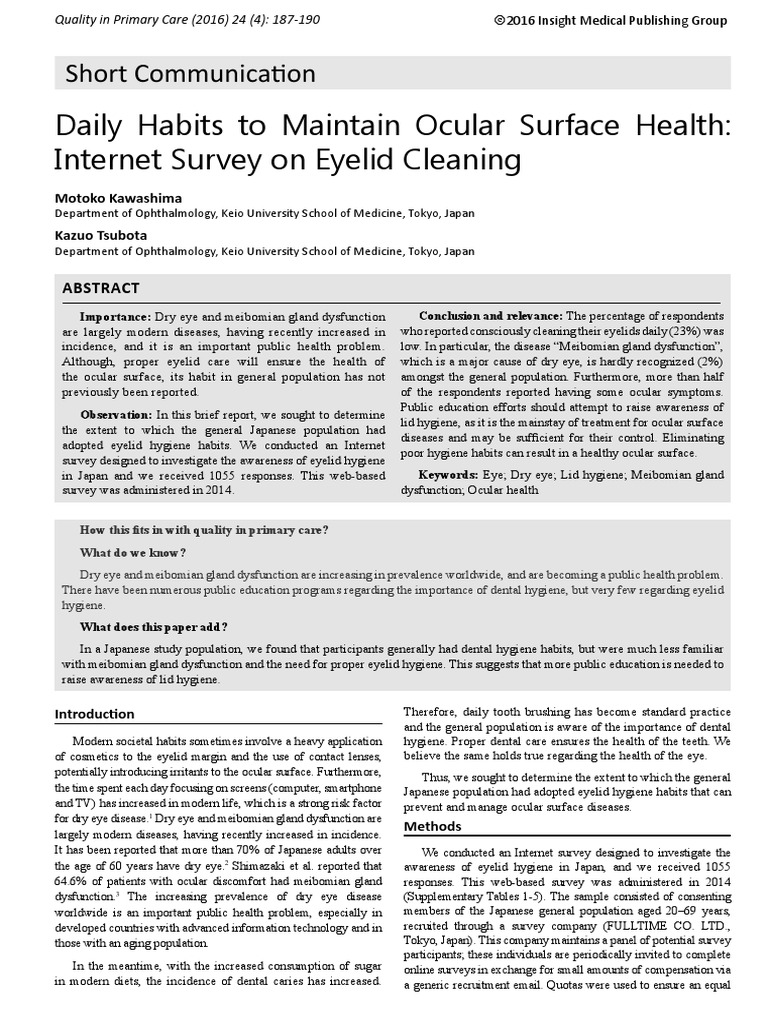 Daily Habits To Maintain Ocular Surface Health Internet Survey On ...