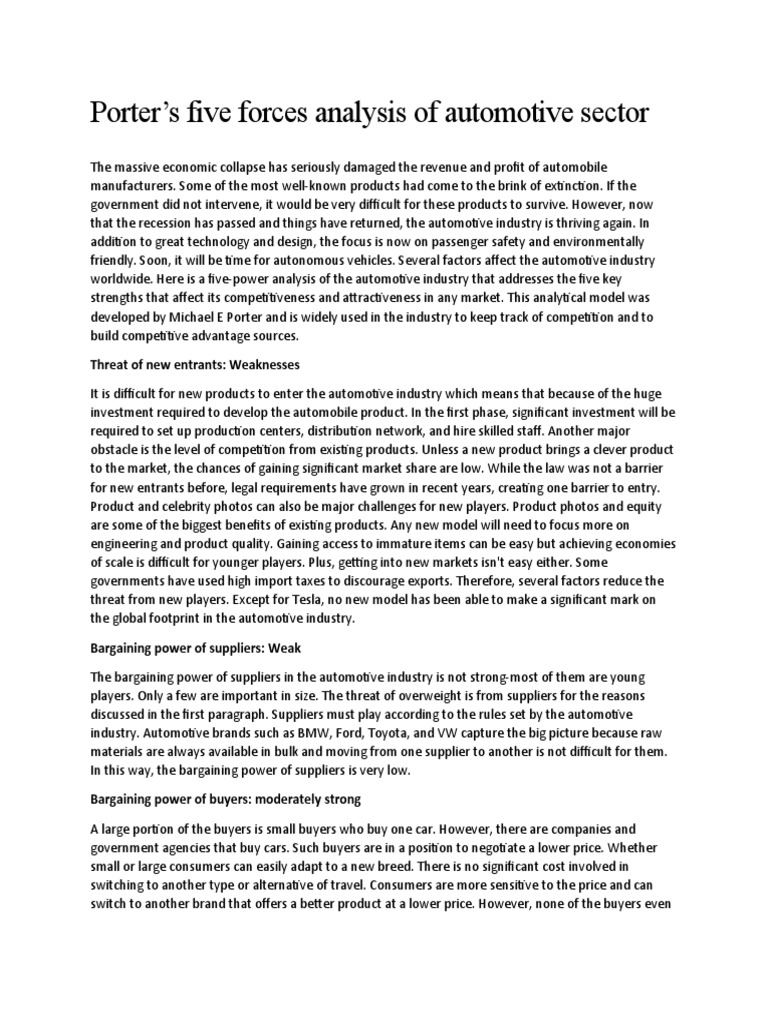 Automotive Sector Porters Analysis | PDF | Car | Competition