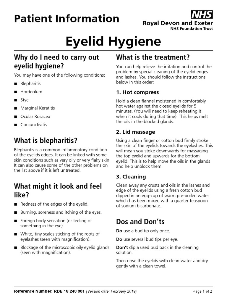 Eyelid Hygiene: Patient Information | PDF | Medical Specialties | Diseases And Disorders