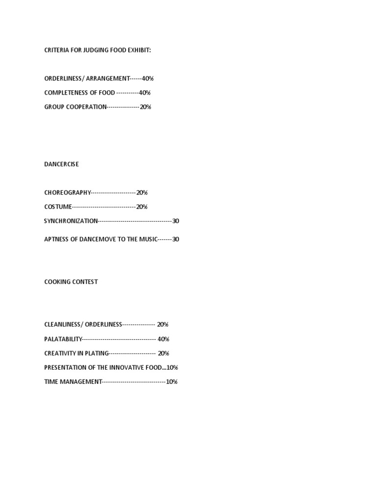 Criteria For Judging Food Exhibit | PDF