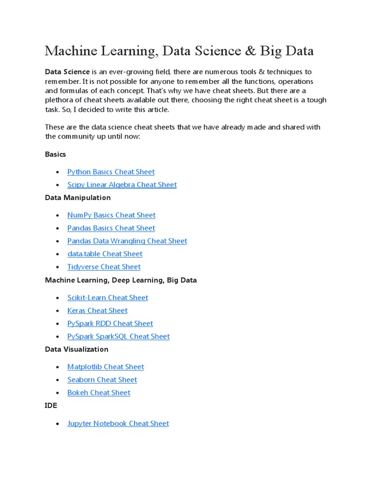 Machine Learning, Data Science & Big Data | PDF