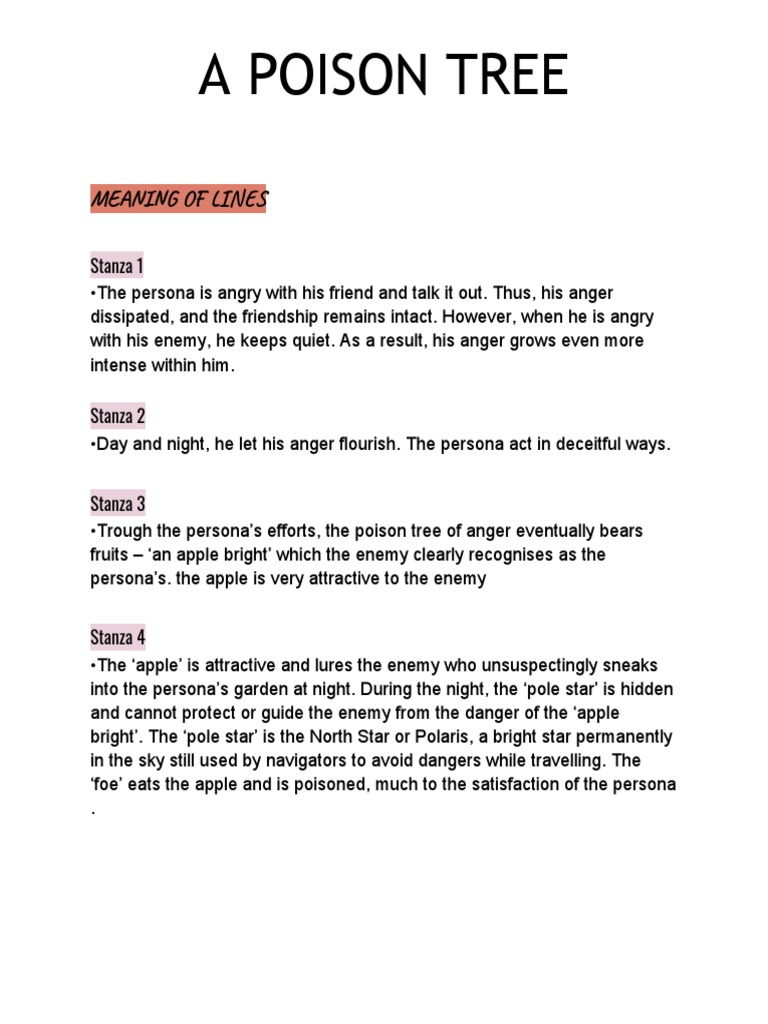 A Poison Tree: Meaning of Lines | PDF | Anger | Psychological Concepts