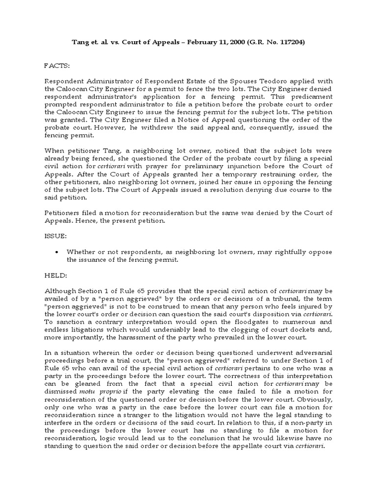 Tang Case | PDF | Certiorari | Lawsuit