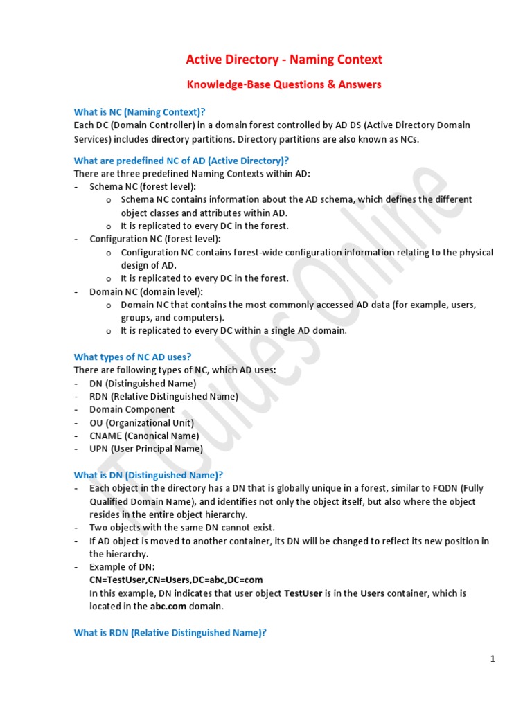 Active Directory - Naming Context PDF | PDF | Active Directory | Network Protocols