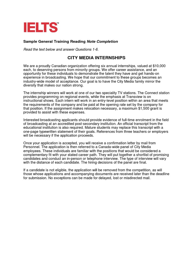 Pb Sample General Training Reading Note Completion Task And Key Pdf 1648