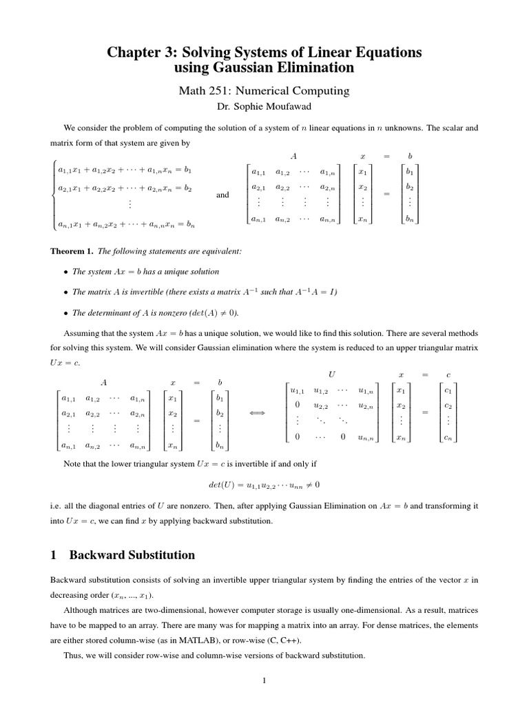 Chapter 3: Solving Systems of Linear Equations Using Gaussian Elimination | PDF | Matrix ...