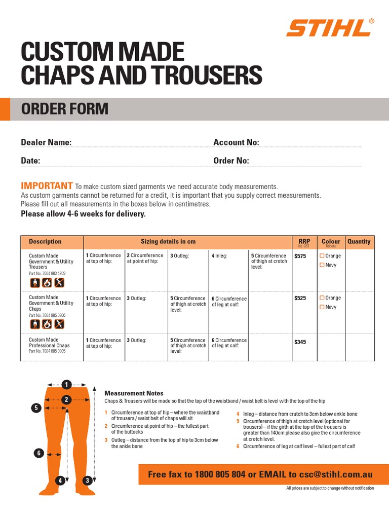 Custom Trousers Chaps Order Form | PDF | Softlines (Retail) | Clothing
