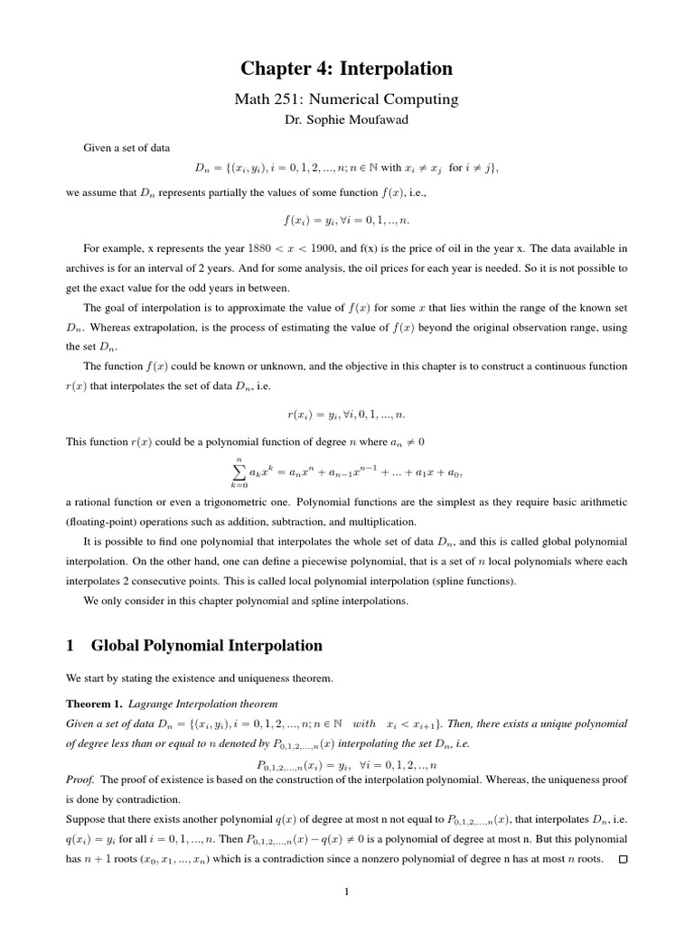 Chapter 4: Interpolation: Math 251: Numerical Computing | PDF | Spline (Mathematics) | Interpolation