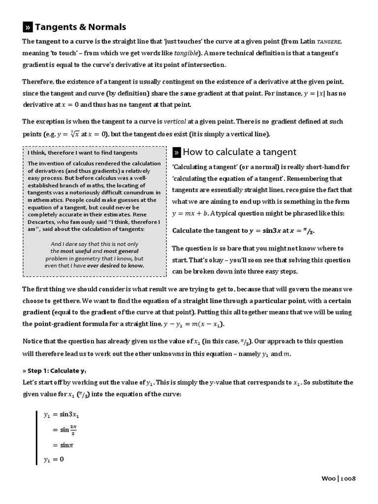 Calculating Tangents | PDF | Tangent | Gradient