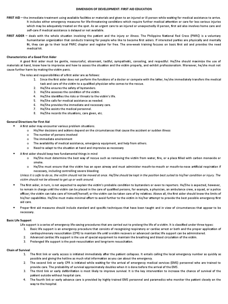 Dimension of Development First Aid Education | PDF | First Aid ...