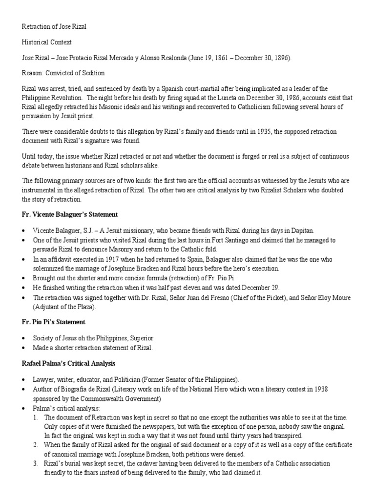 Midterm Retraction of Rizal | PDF | Philippines