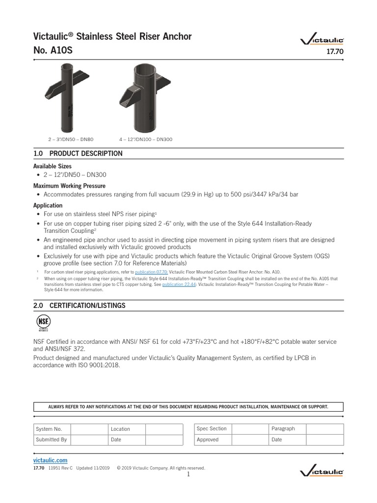 17.70 Victaulic Riser Support PDF | PDF | Pipe (Fluid Conveyance ...