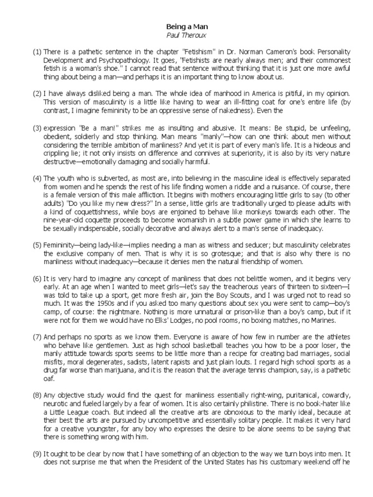 Being A Man | PDF | Masculinity