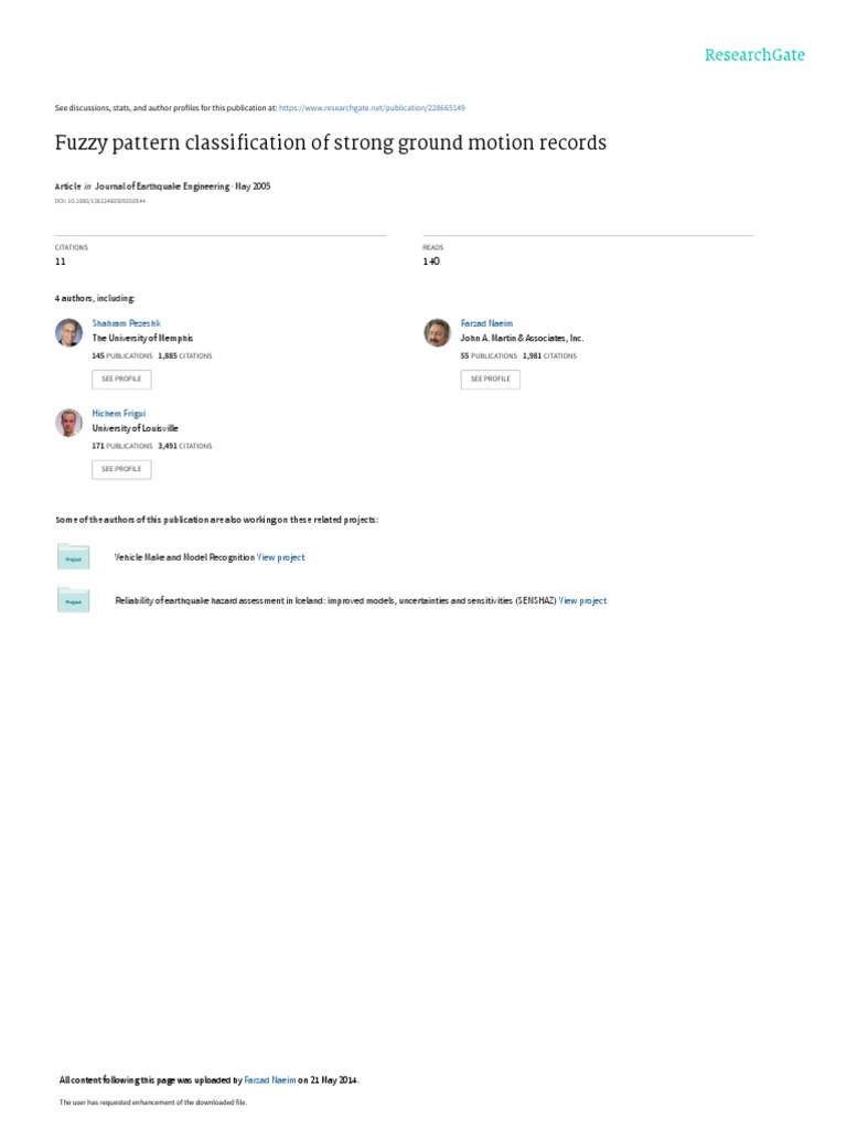 Fuzzy Pattern Classification of Strong Ground Moti | PDF | Statistical ...