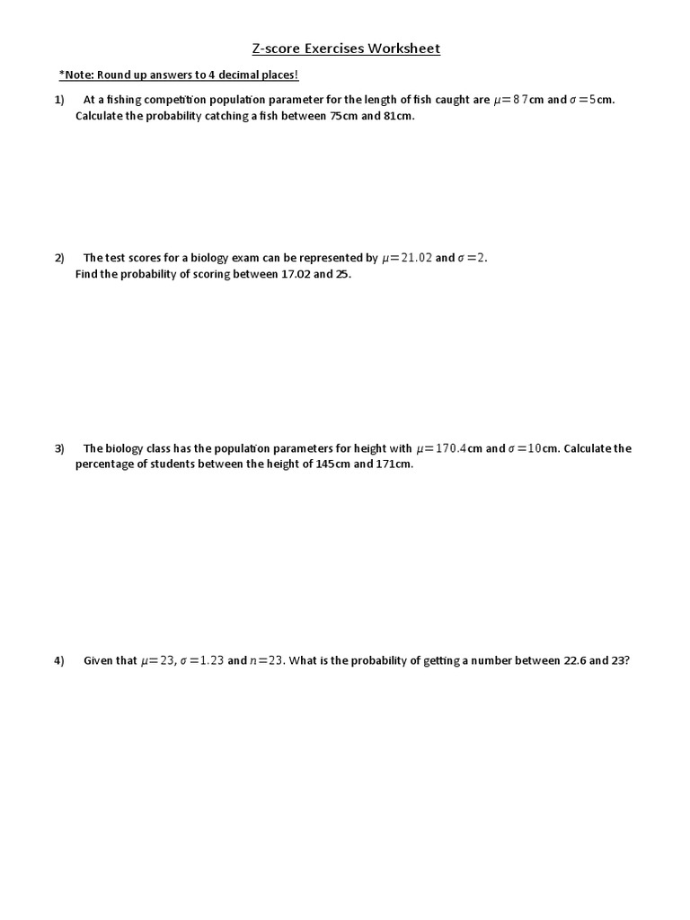 Z-score Probability Calculation Worksheet | PDF | Teaching Methods ...