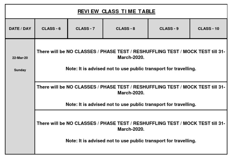 Review Class Time Table Class 6 To 10 17 Mar To 22 March 2020 | PDF