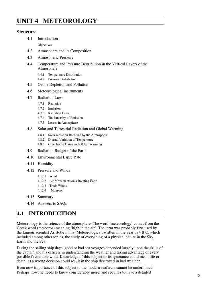 Unit 4 Meteorology: Structure | PDF | Troposphere | Atmosphere Of Earth
