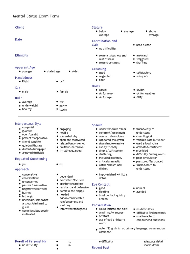 Mental State Examination Form How To Fill It | PDF | Mood (Psychology ...