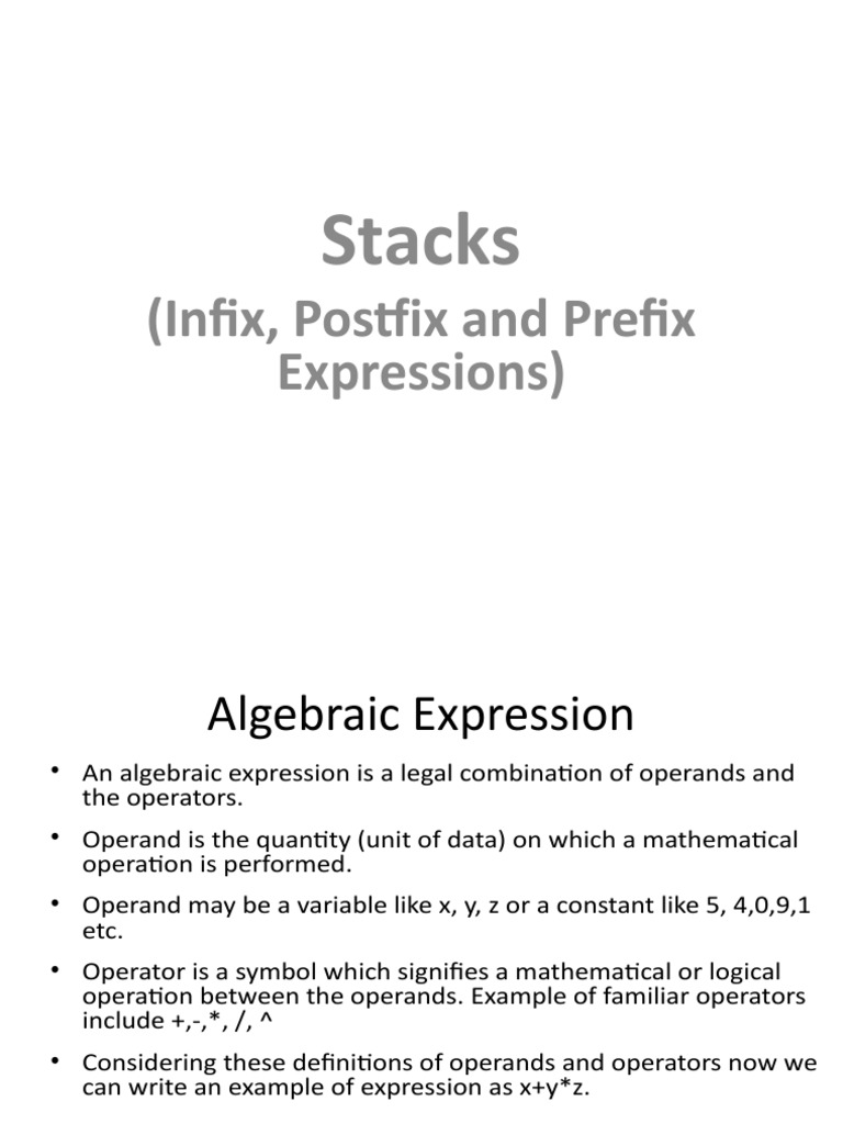 Stacks: (Infix, Postfix and Prefix Expressions) | PDF | Notation ...