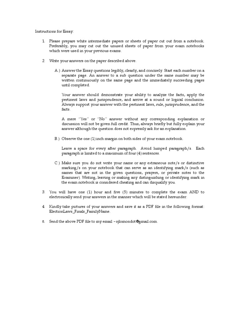 Instructions For Essay | PDF