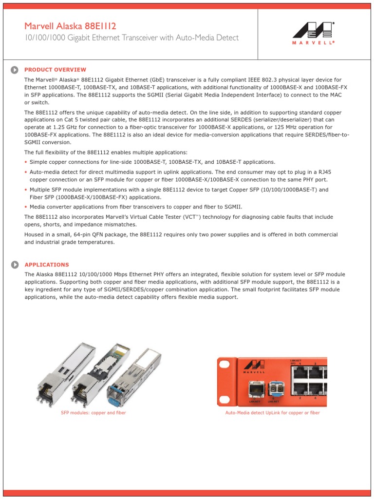 Marvell Phys Transceivers Alaska 88e1112 Product Brief 2008 02 PDF ...