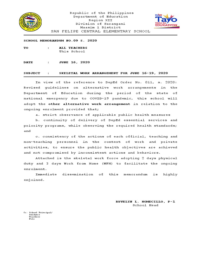 Skeletal Work Arrangement Memo | PDF