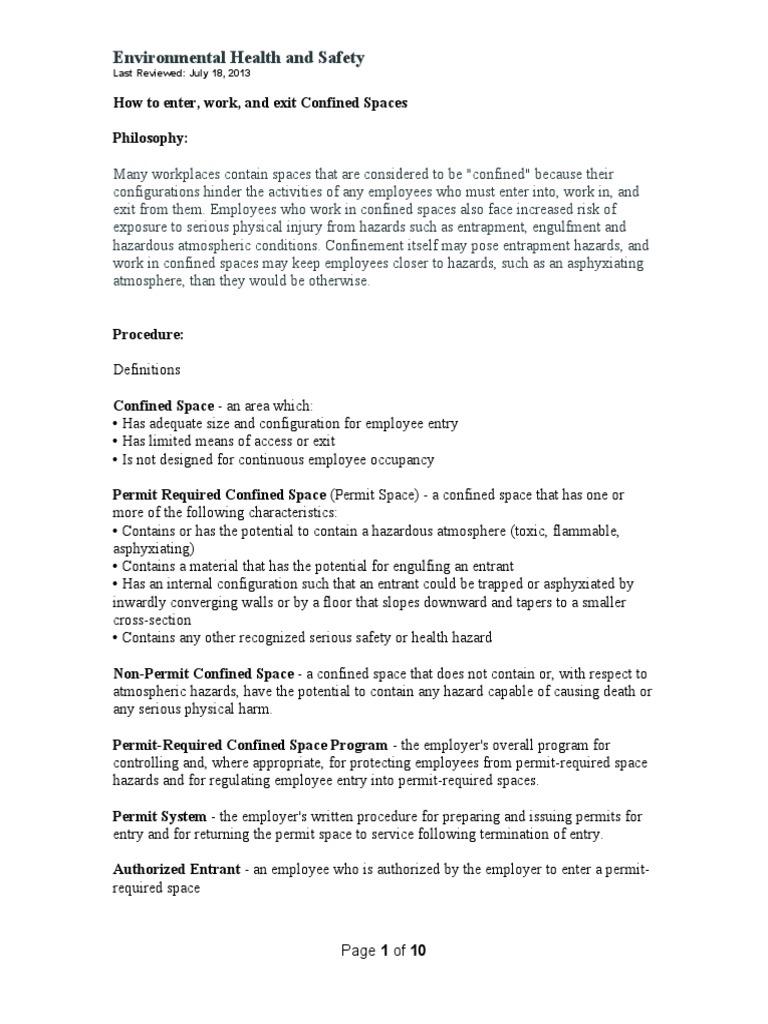 Confined Space Procedure | PDF | Hazards | Occupational Safety And Health