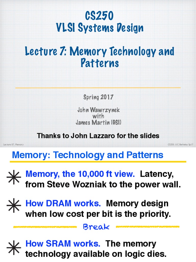 Lec07 Memory sp17 | PDF | Dynamic Random Access Memory | Computer Memory