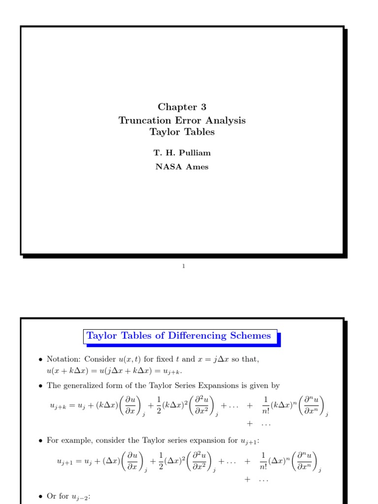 Truncation Error Analysis Taylor Tables: T. H. Pulliam NASA Ames | PDF ...