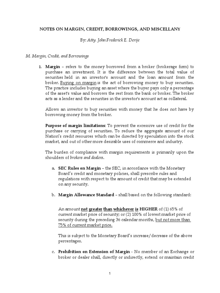 Notes On Margin, Credit, Borrowings, and Miscellany | PDF | Margin ...