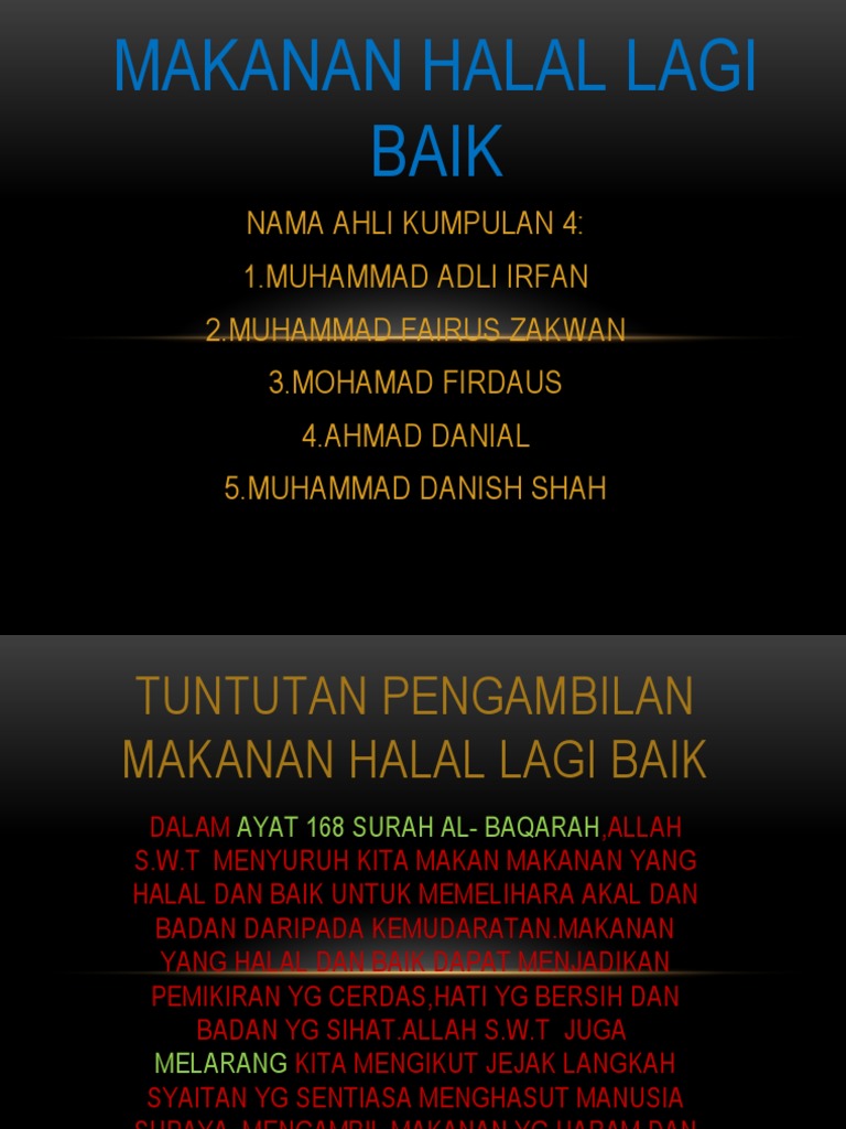 Makanan Halal Lagi Baik - Tingkatan 1 | PDF