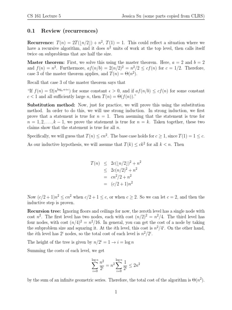 0.1 Review (Recurrences) | Download Free PDF | Algorithms And Data Structures | Theoretical ...