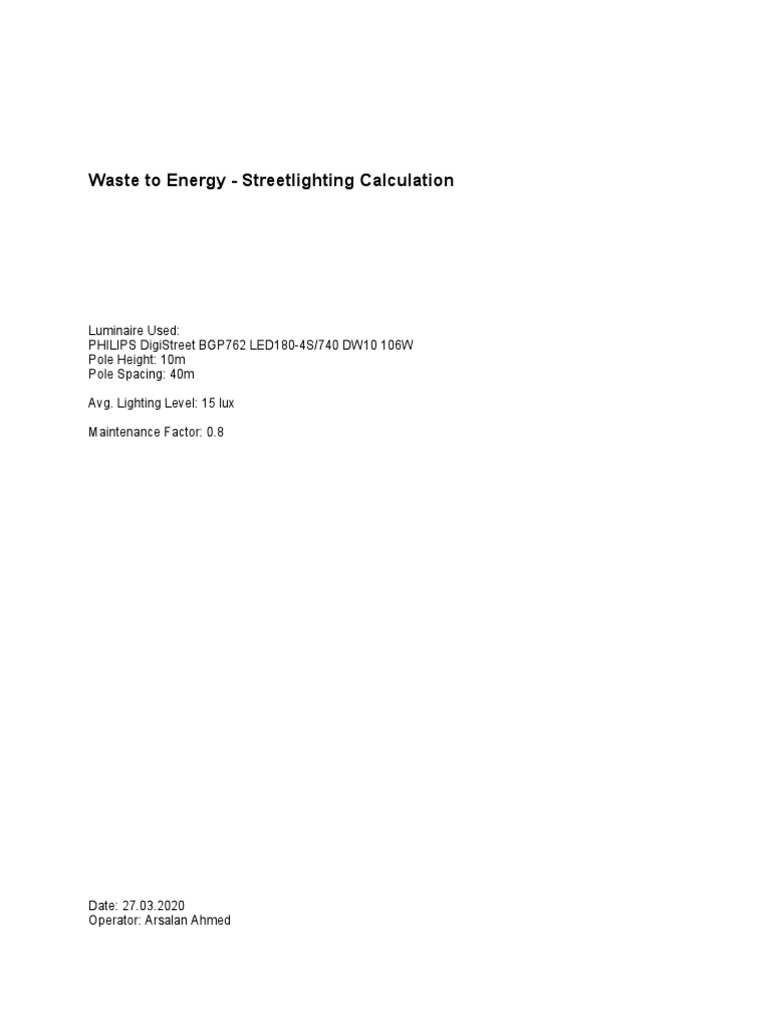 Street Lighting Calculation | PDF | Lighting | Light
