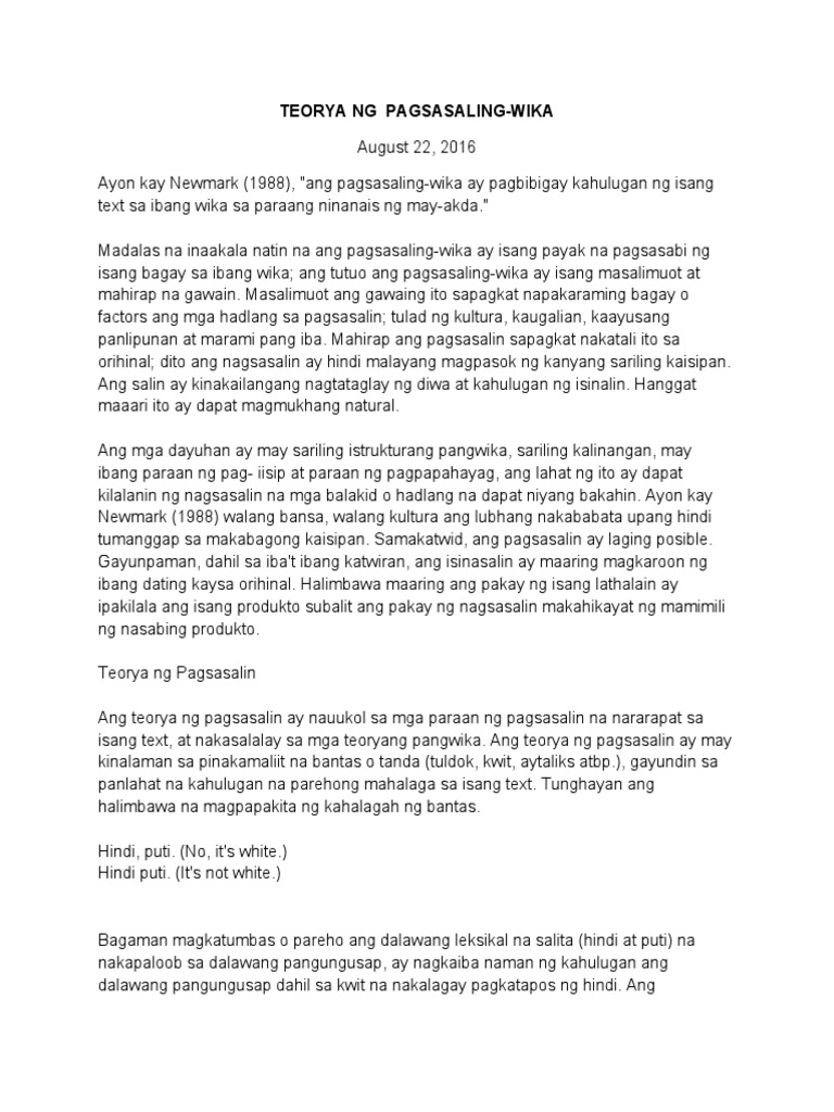 Teorya NG Pagsasali Ayon Kay Newmark | PDF