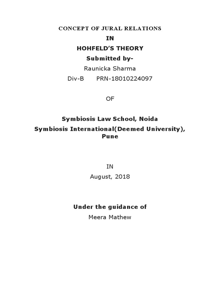 IN Hohfeld'S Theory Submitted By-: Concept of Jural Relations | PDF ...