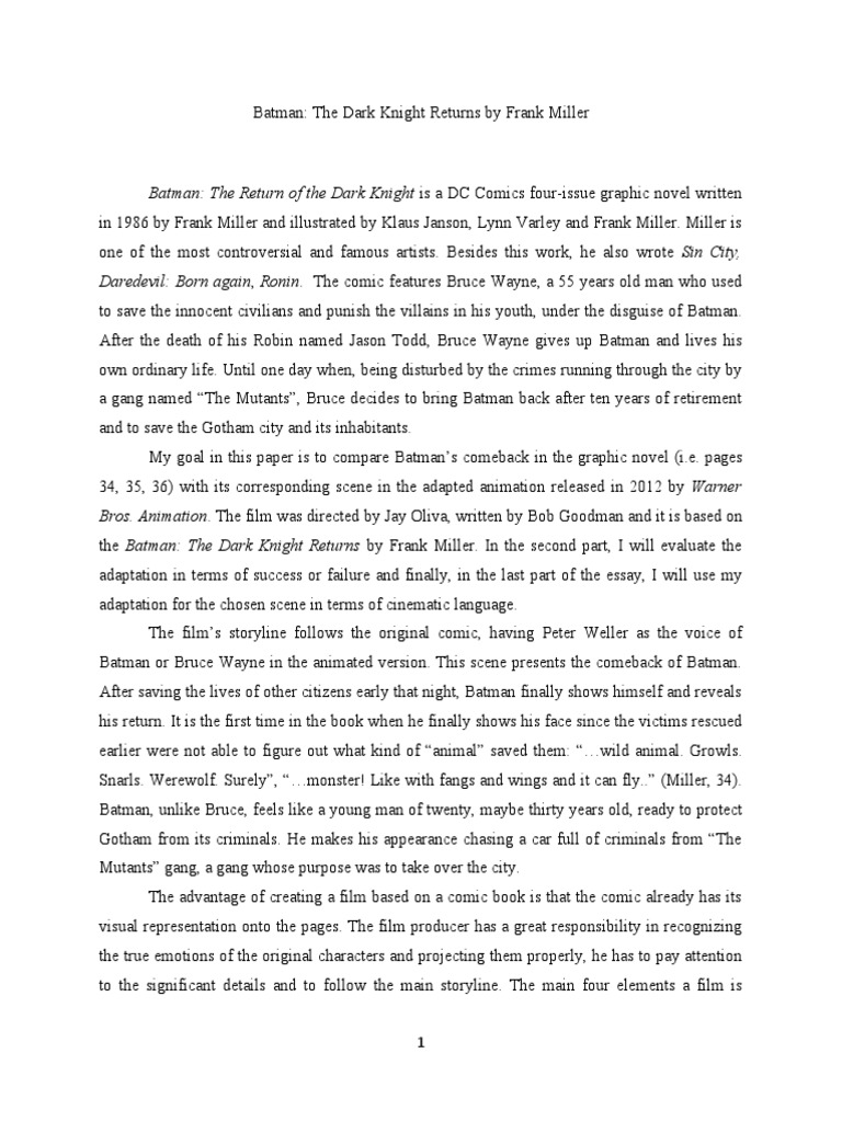 Batman. The Dark Knight Returns - Essay | PDF | Batman