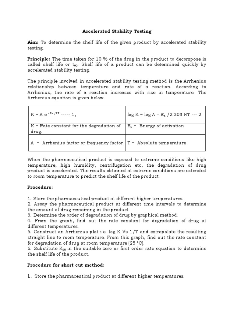 Accelerated Stability Testing | PDF | Reaction Rate | Activation Energy