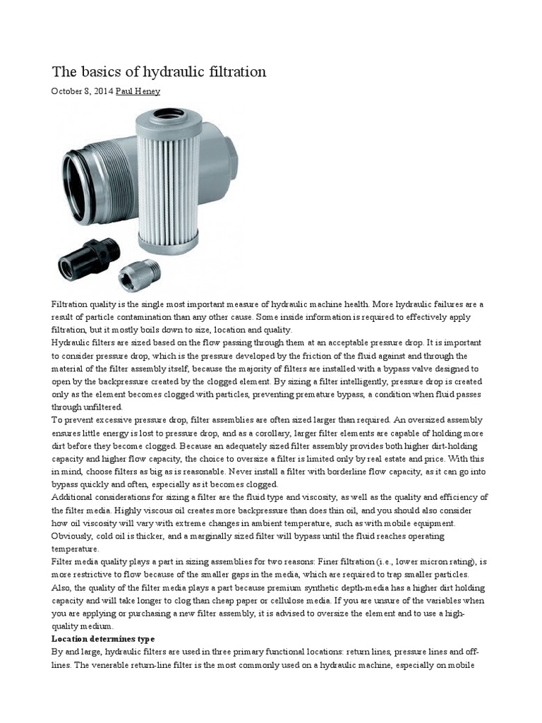 Hydraulic Filtration Basics Explained | PDF | Filtration | Chemical ...