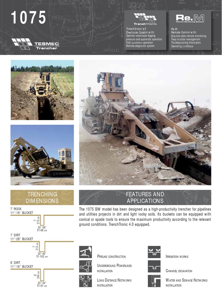 Tesmec Trenchers Catalogue 2018 1075 BW en | PDF | Horsepower | Engines