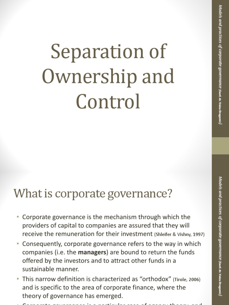 Separation of Ownership and Control | PDF | Corporate Governance ...