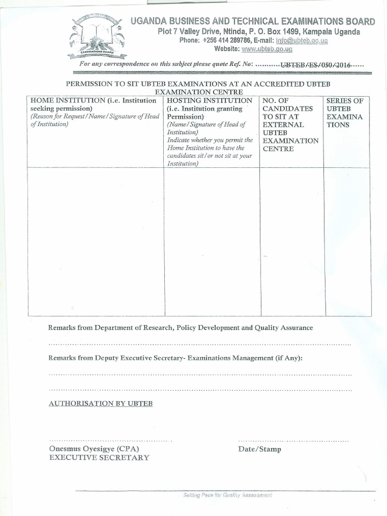 Permission To Sit From Another Center - Form | PDF