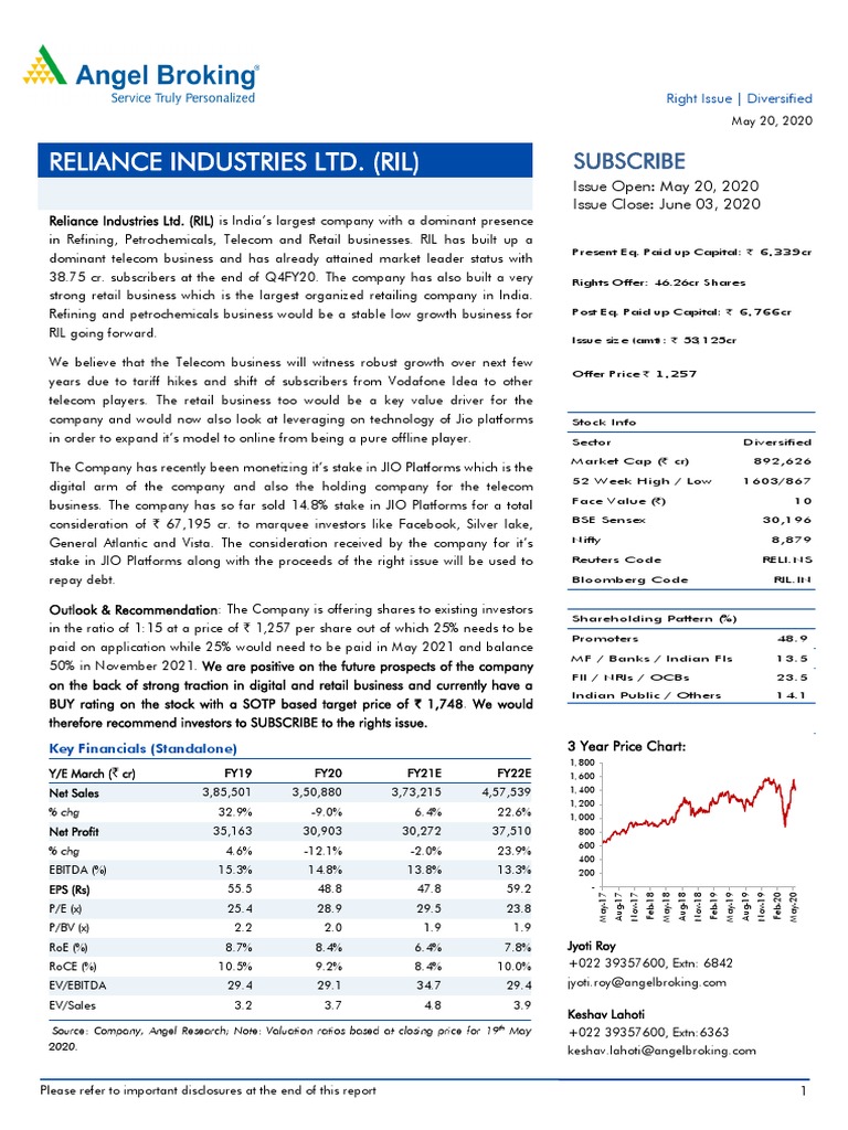 Reliance Industries Rights Issue Update - Company Profile, Performance ...