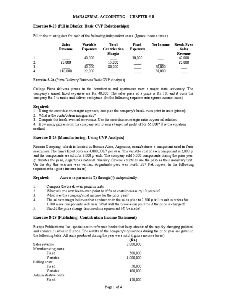 CVP Analysis Exercises and Problems | PDF | Management Accounting | Business Economics