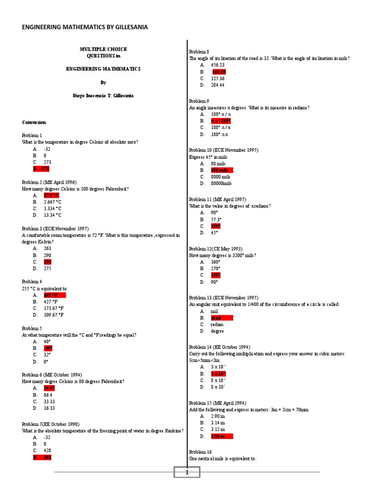 MULTIPLE CHOICE QUESTIONS in ENGINEERING MATHEMATICS by Diego Inocencio ...
