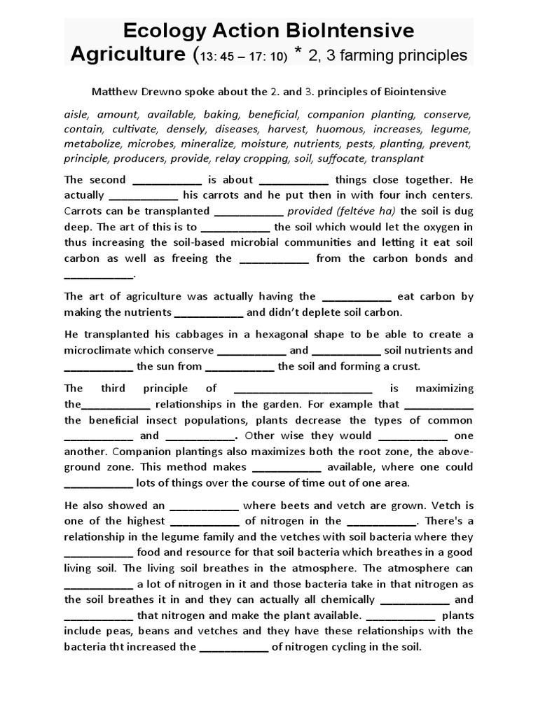 Biointensive Agriculture Principles Explained | PDF | Legume | Soil