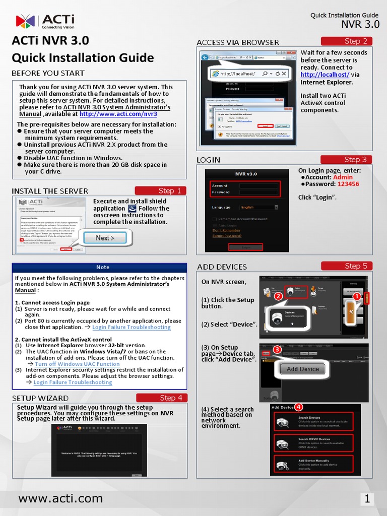 Acti NVR 3.0 Quick Installation Guide: Access Via Browser | PDF ...