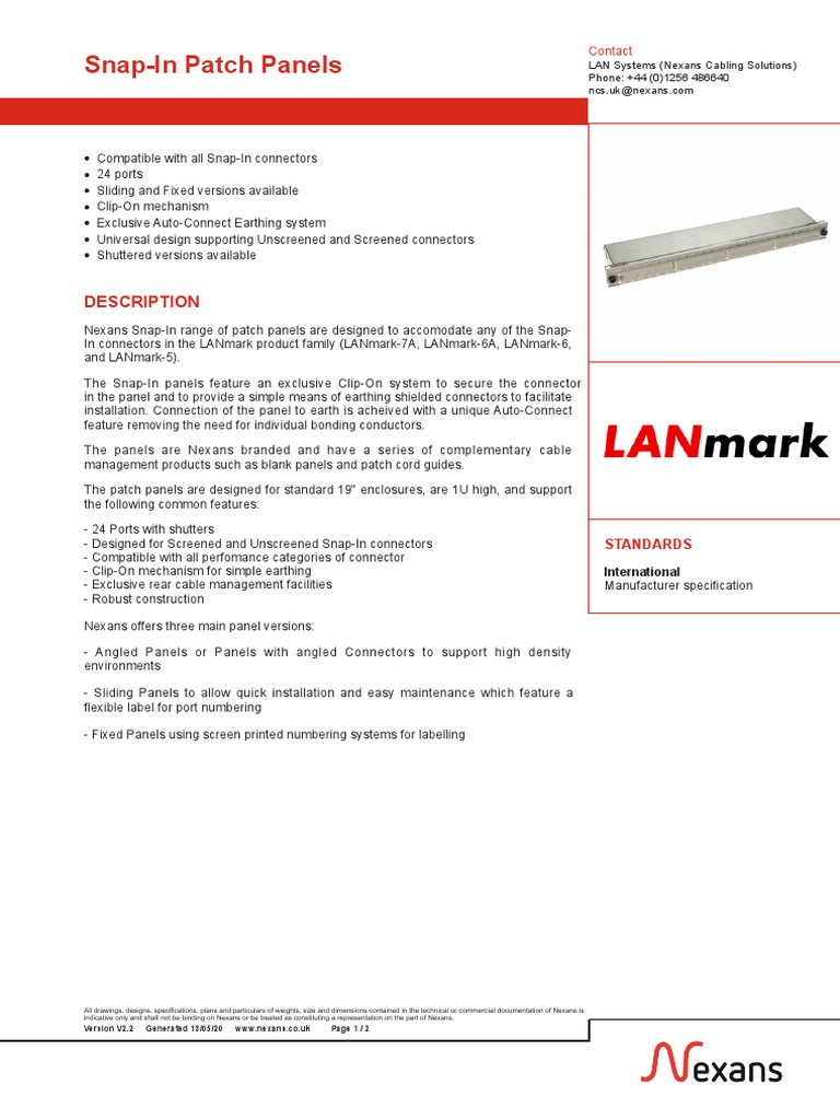 Snap-In Patch Panels: Description | PDF | Electrical Connector | Components